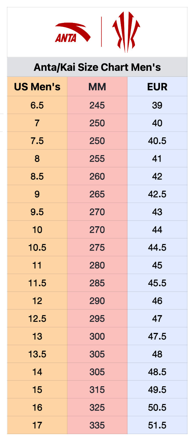Size Chart – Kicksology.ca
